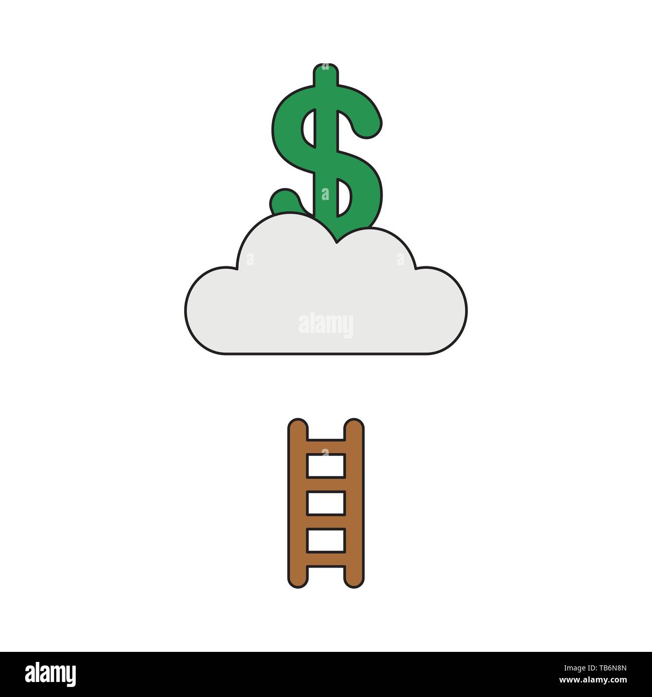 Vector icon concept of dollar symbol on cloud with short wooden ladder ...