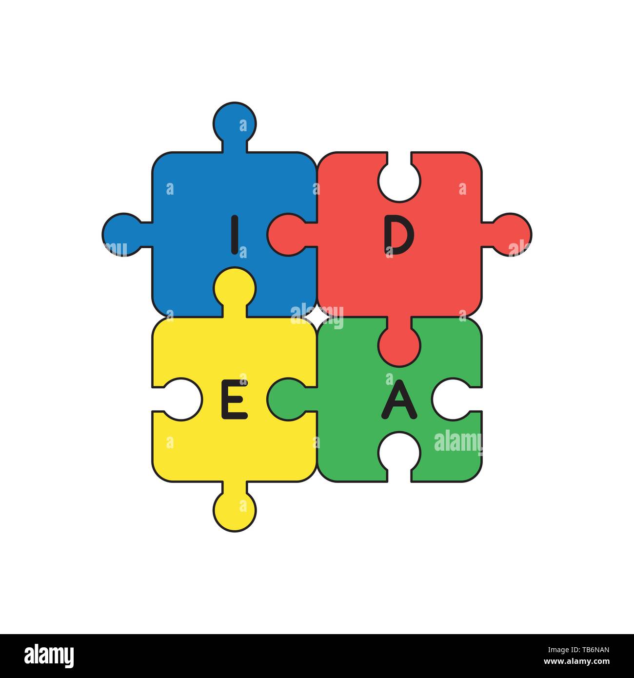Vector icon concept of four idea jigsaw puzzle pieces connected. Black ...