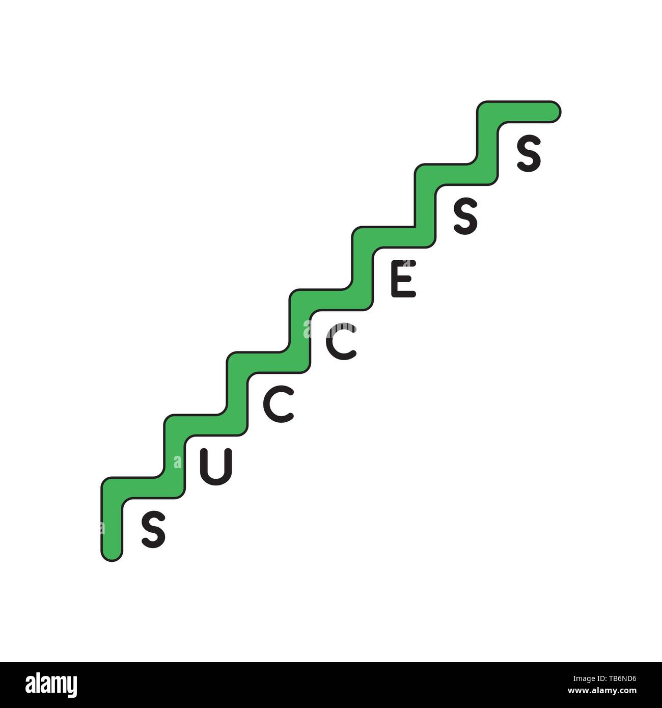 Vector icon concept of green success stairs. Black outlines and colored ...