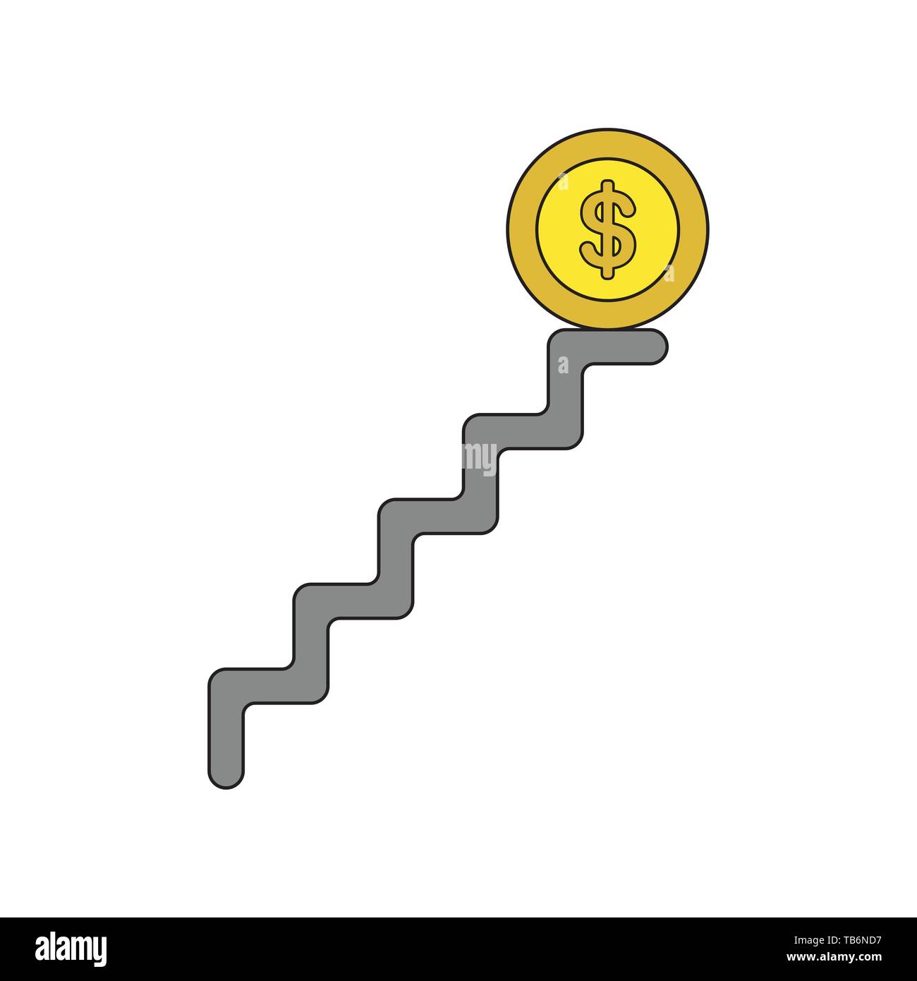 Vector icon concept of dollar coin on top of stairs. Black outlines and ...
