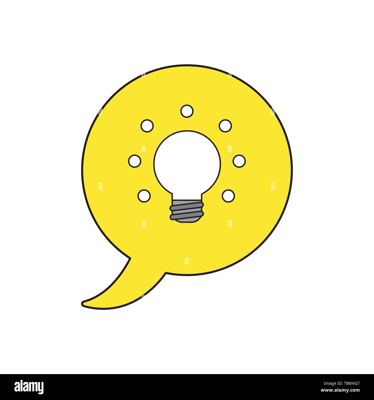 Vector icon concept of speech bubble with glowing light bulb. Black outlines and colored Stock ...