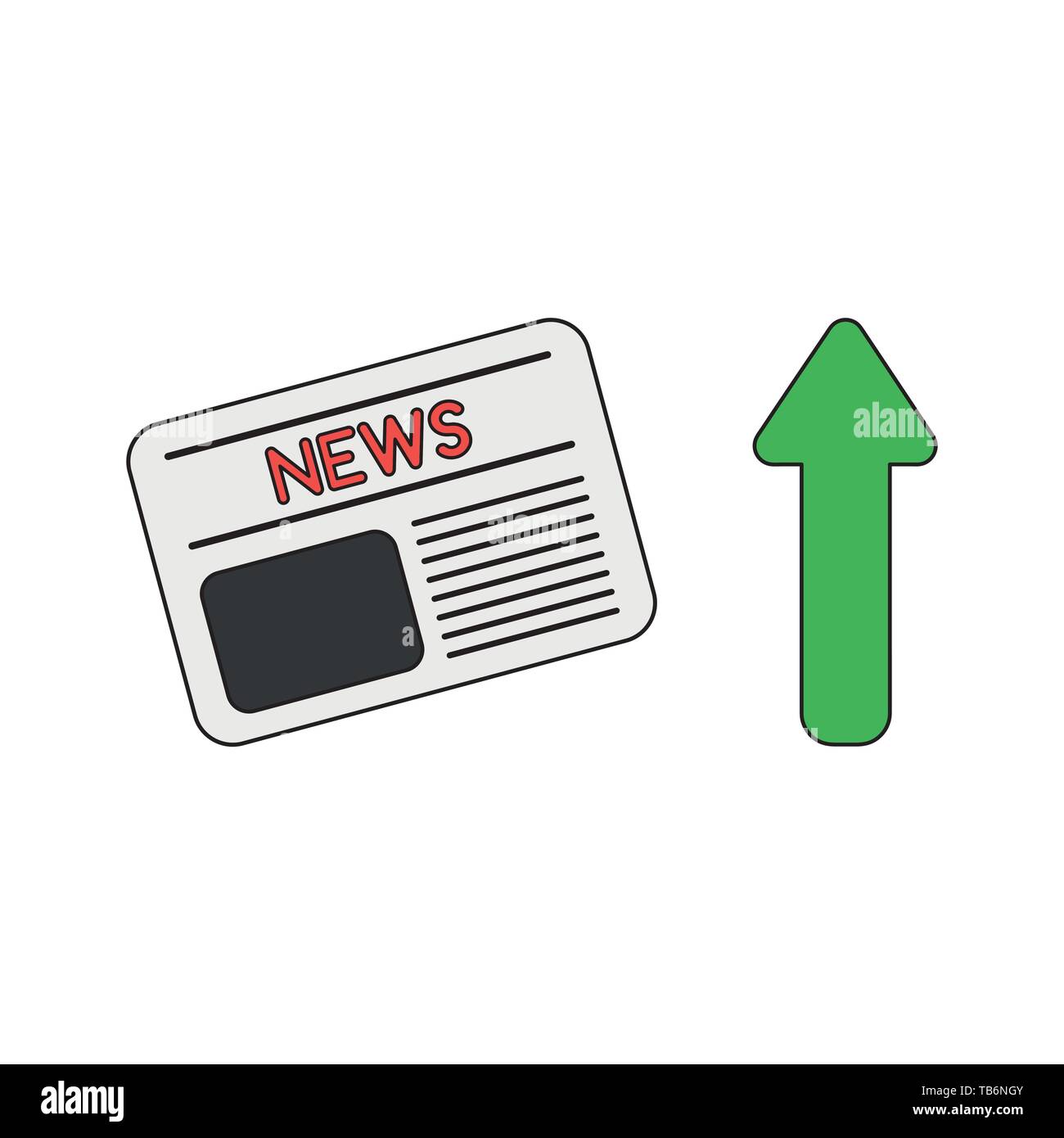 Vector icon concept of newspaper with arrow moving up. Black outlines ...