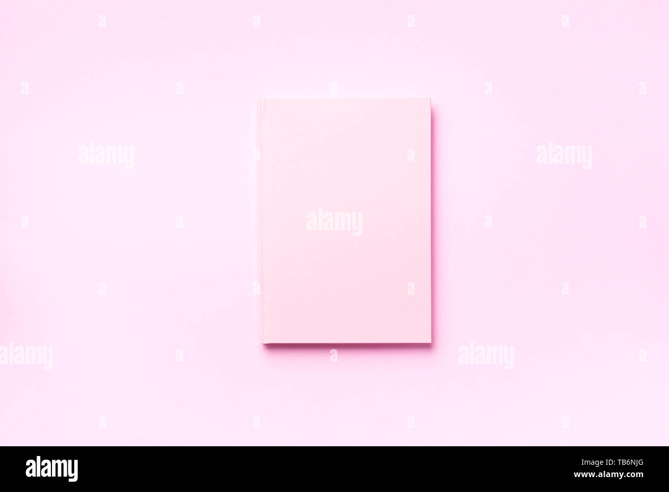 Top view of open pink notebook on pastel colorful background. Copy ...