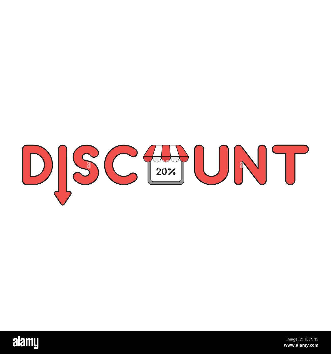 Vector icon concept of discount word with arrow moving down and percent ...