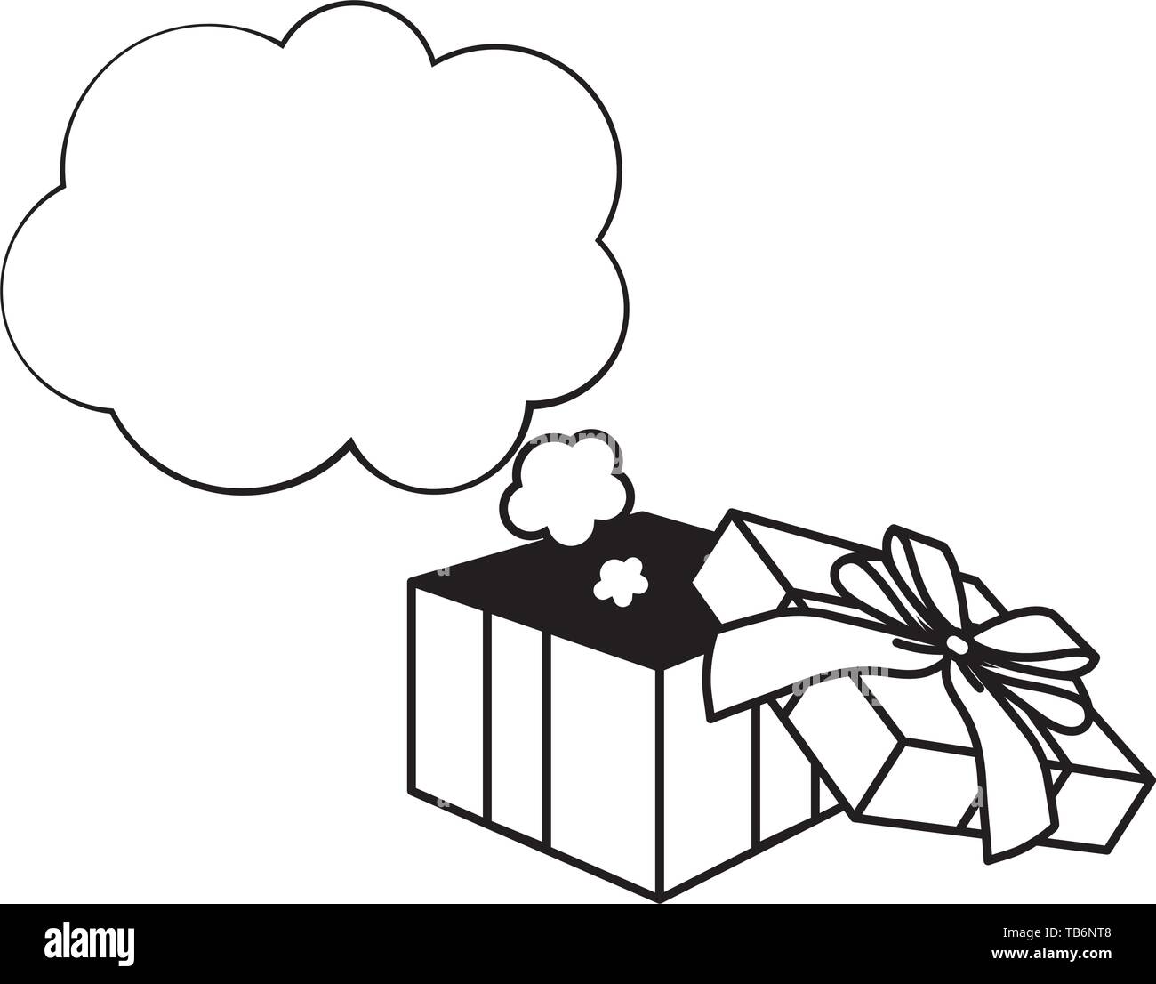 Pop art gift box with thinking bubble cartoon vector illustration ...