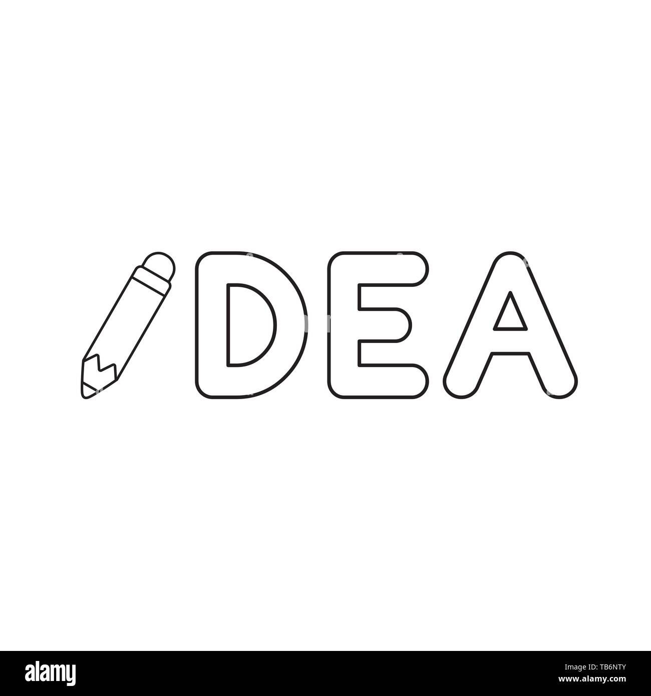 Vector icon concept of idea word and pencil. Black outlines, white ...