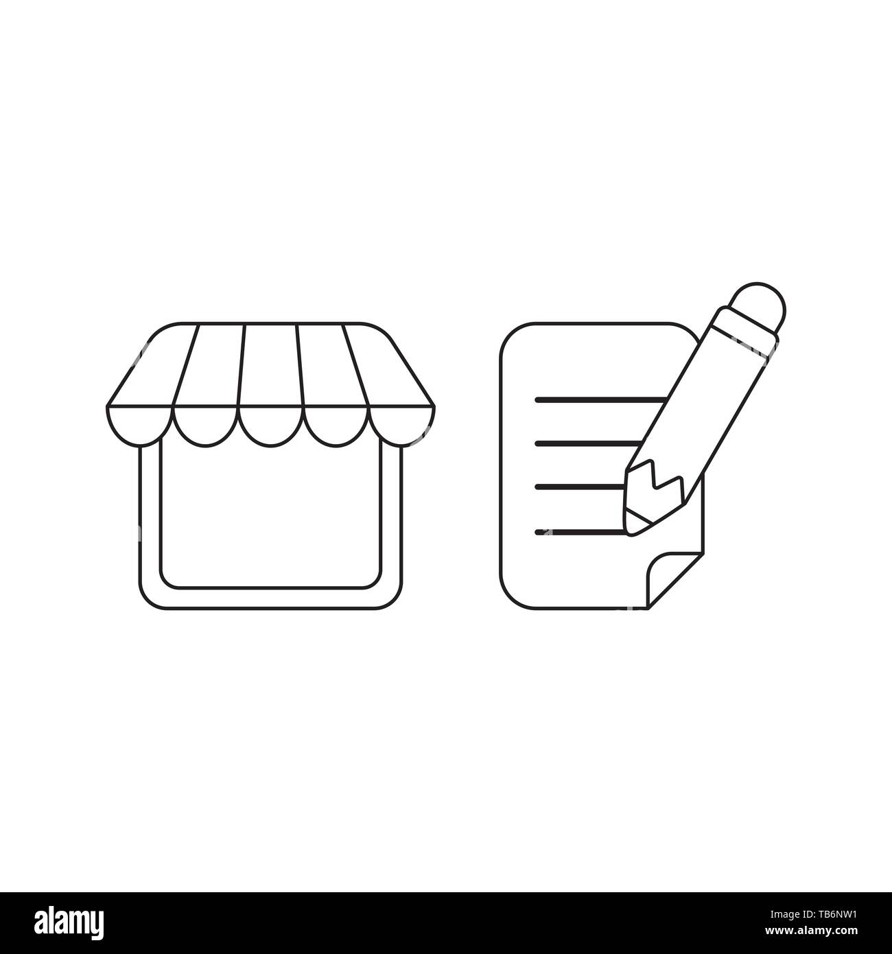 Vector icon concept of store with pencil writing on paper. Black ...