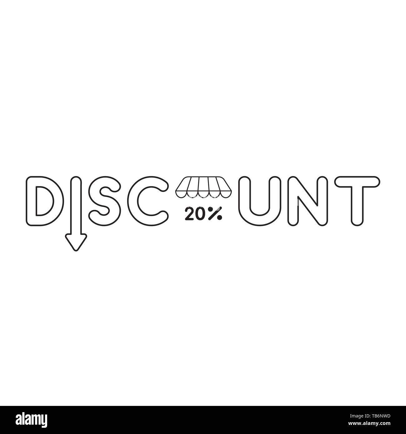 Vector icon concept of discount word with arrow down and percent 20 ...