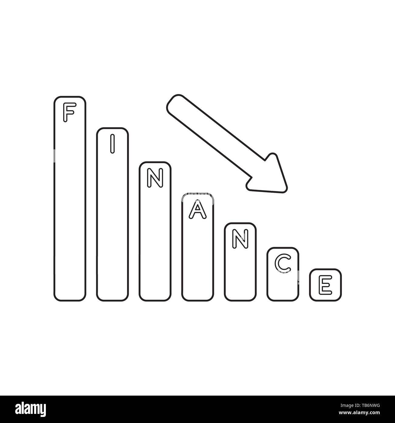 Vector icon concept of finance sales bar graph down. Black outlines ...