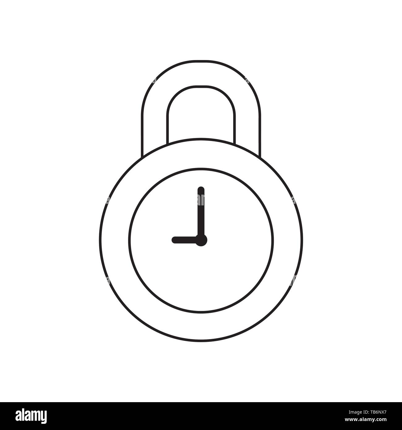 Vector icon concept of closed clock padlock. Black outlines, white ...