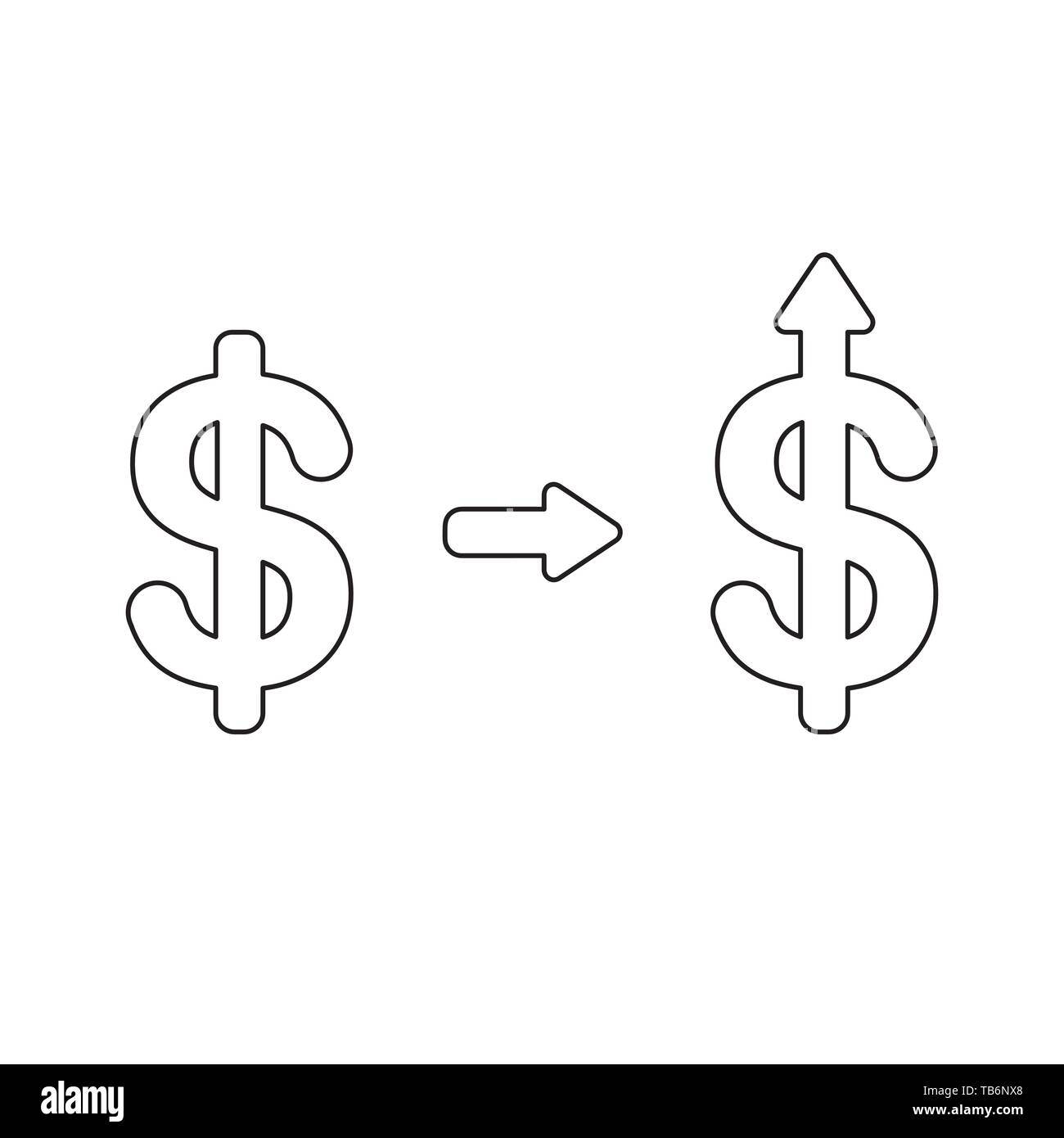 Vector icon concept of dollar symbol arrow up. Black outlines, white ...