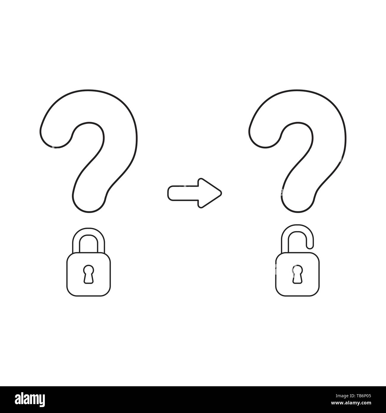 Vector icon concept of question mark closed and open padlocks. Black ...