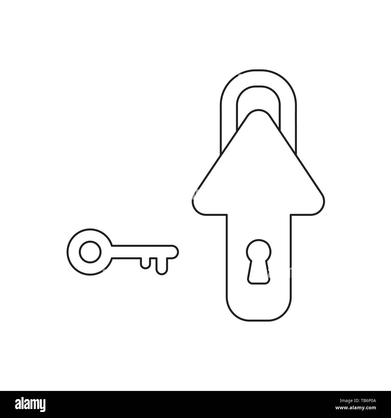 Vector icon concept of arrow padlock with keyhole and key. Black ...