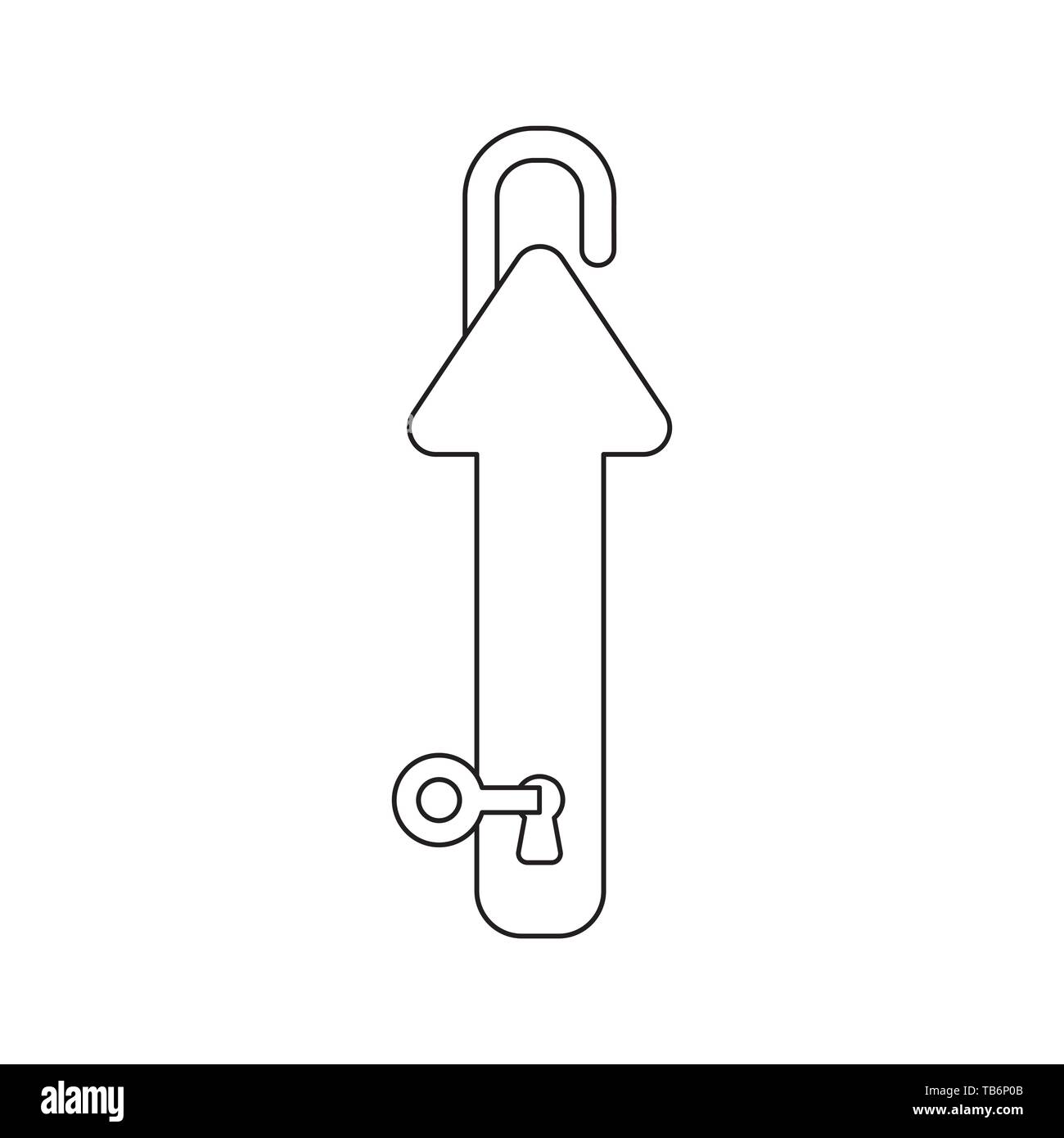 Vector icon concept of key into keyhole and arrow padlock opened and up ...