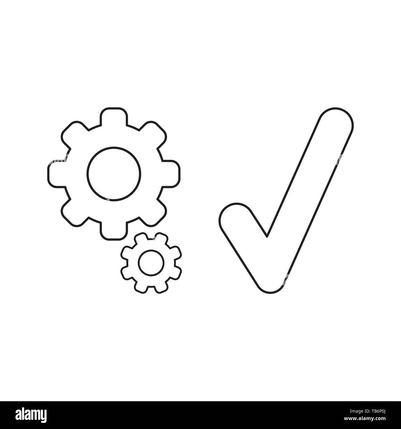 Vector icon concept of gears and check mark. Black outlines, white ...