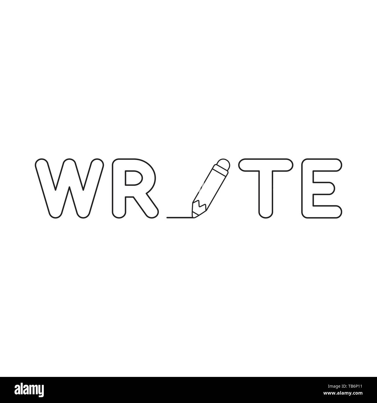 Vector icon concept of write word and pencil. Black outlines, white ...