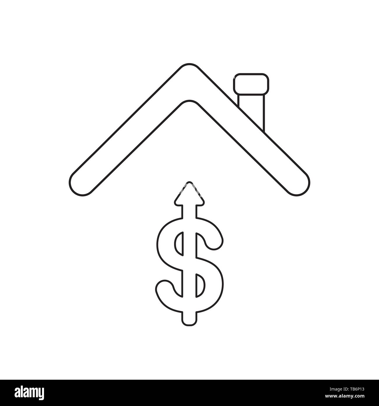 Vector icon concept of dollar symbol arrow up under house roof. Black ...