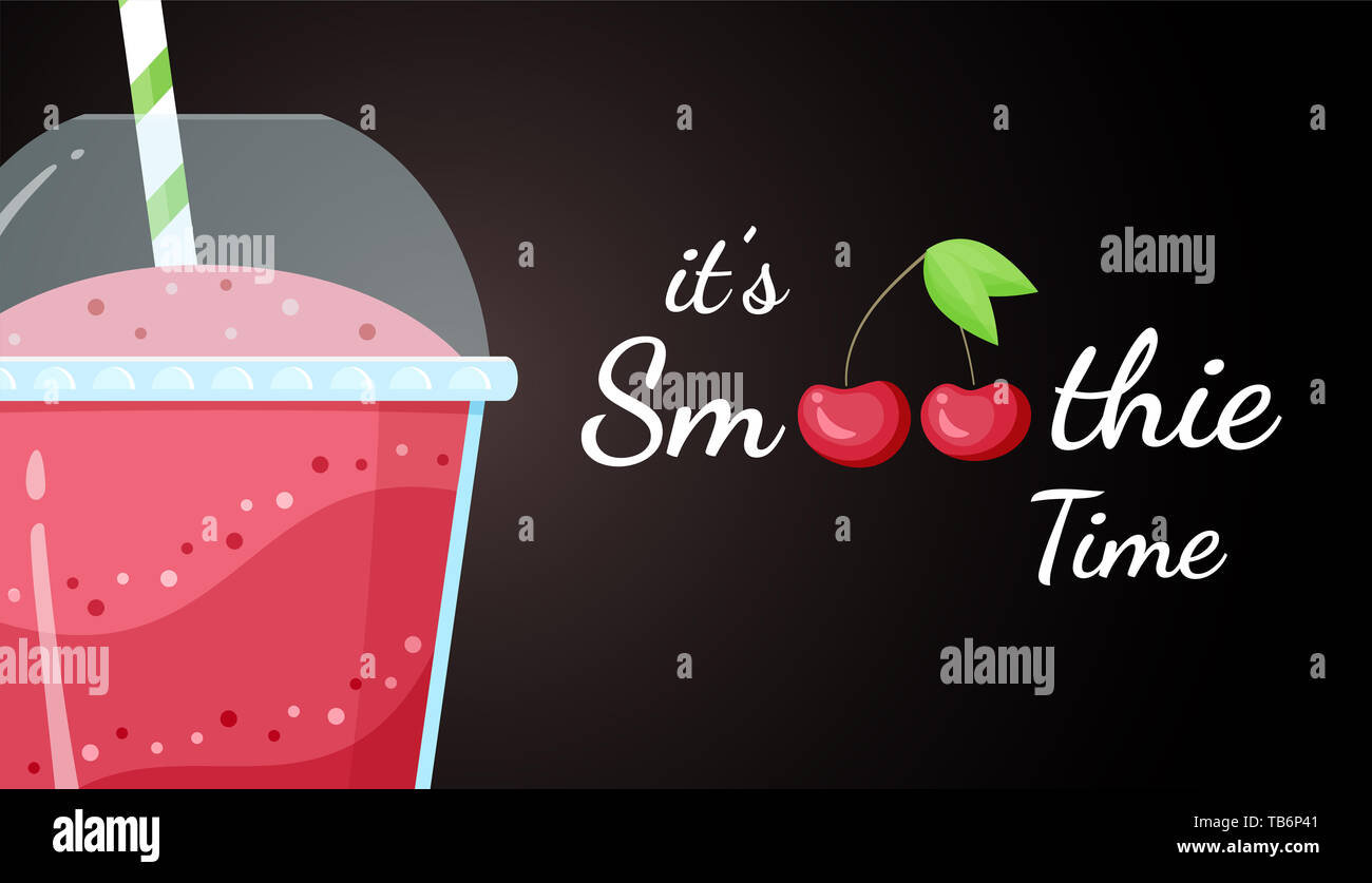 Red cherry smoothie vitamin drink illustration. Tasty natural berry ...