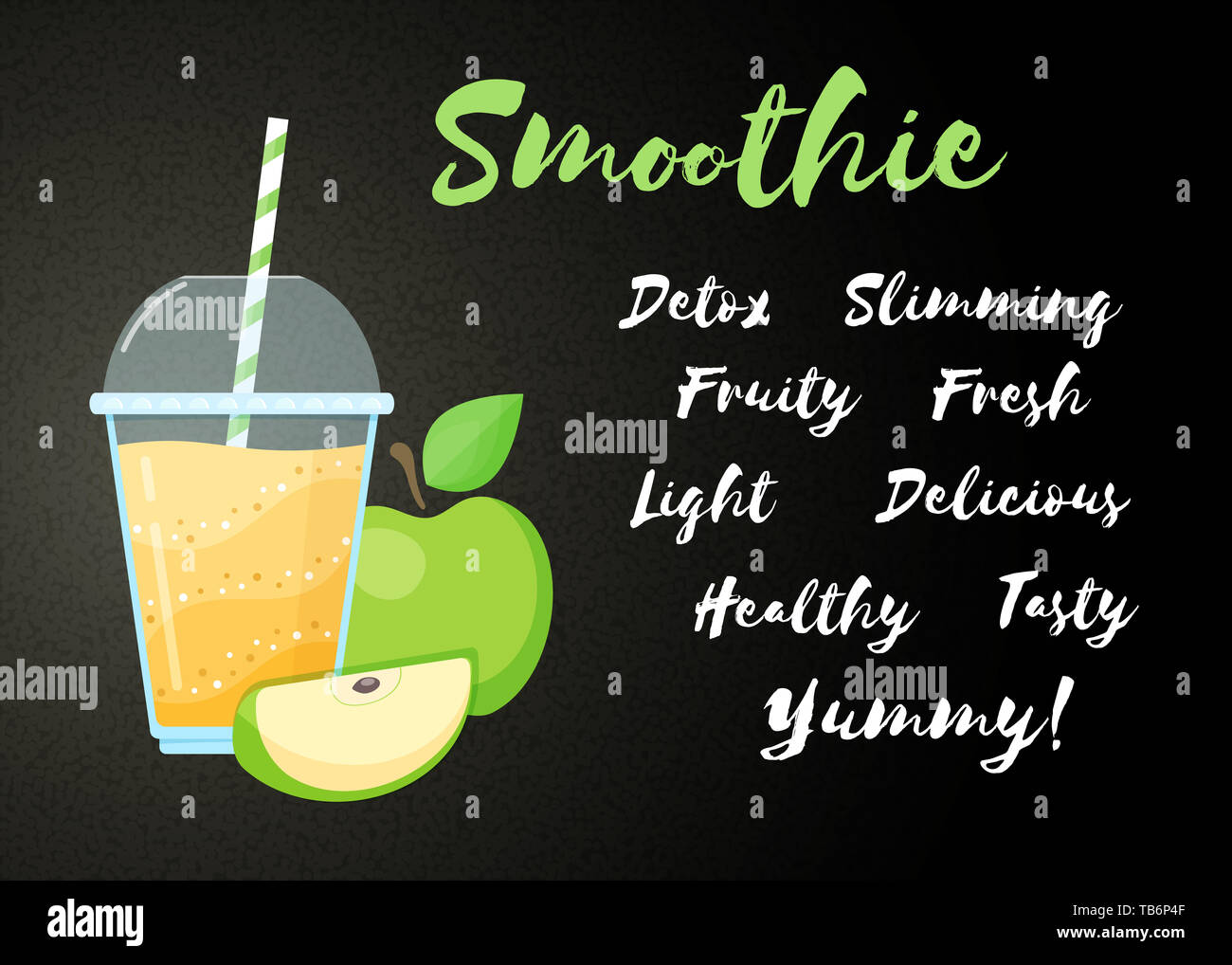 Yellow natural smoothie apple shake illustration. Big sign Smoothie ...