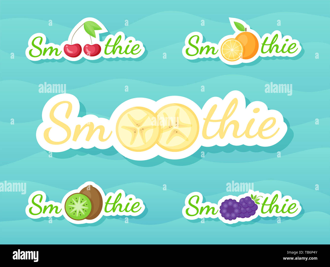 Berry and fruit smoothie drink sticker set illustration. Natural fruit ...
