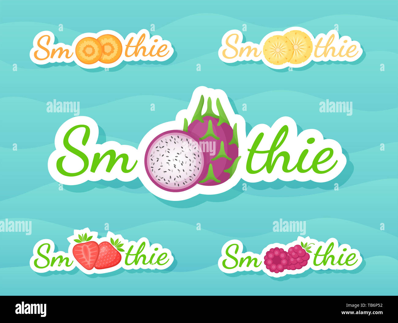 Slice fruit smoothie drink sticker logo set illustration. Fresh ...