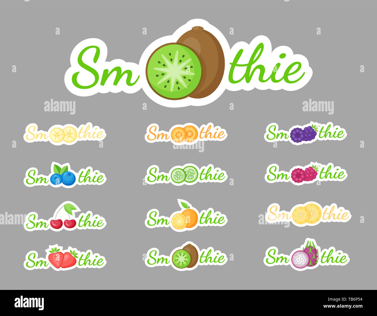Smoothie cocktail label logo set illustration. Natural fruit with ...
