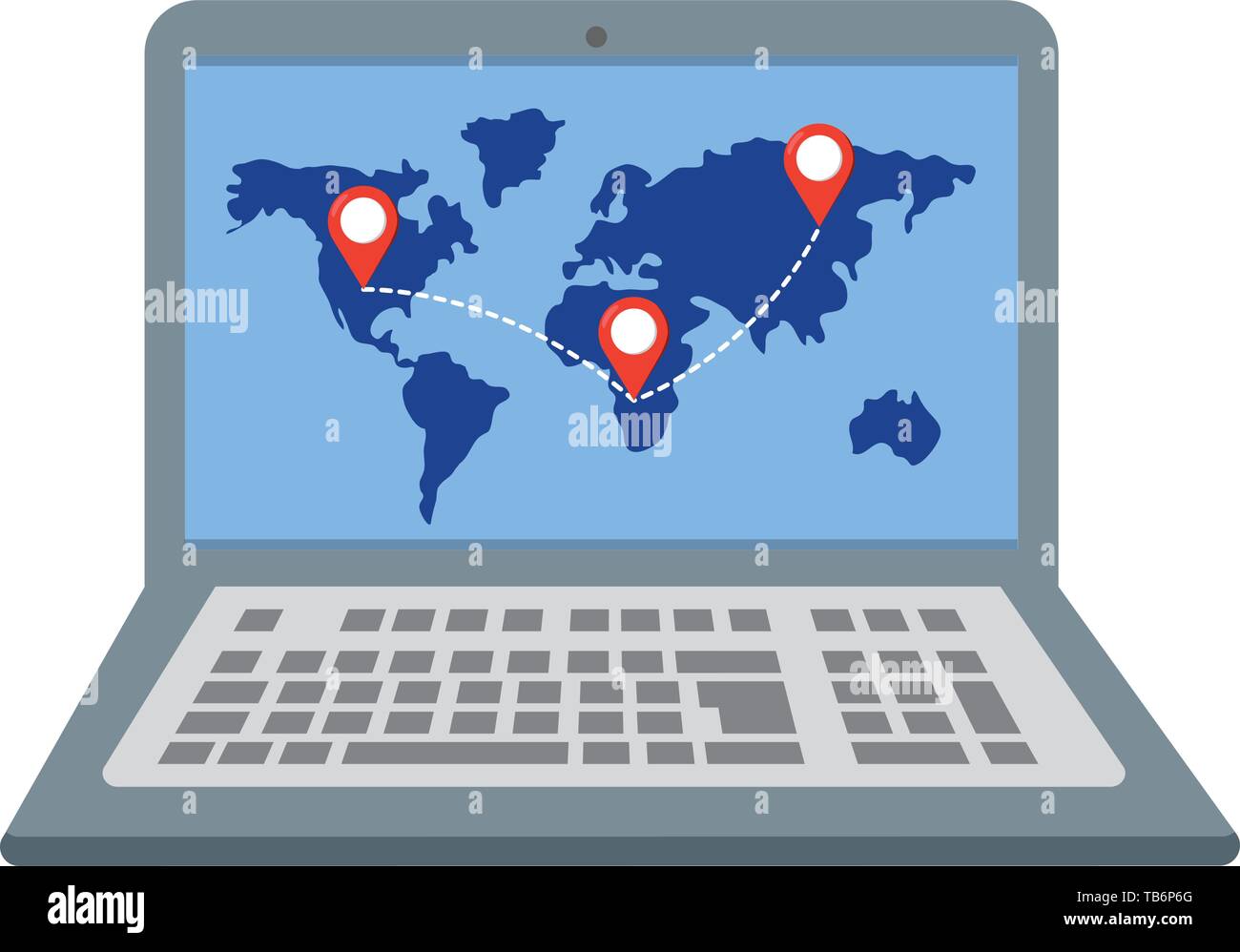 laptop showing map and location pointers vector illustration graphic ...
