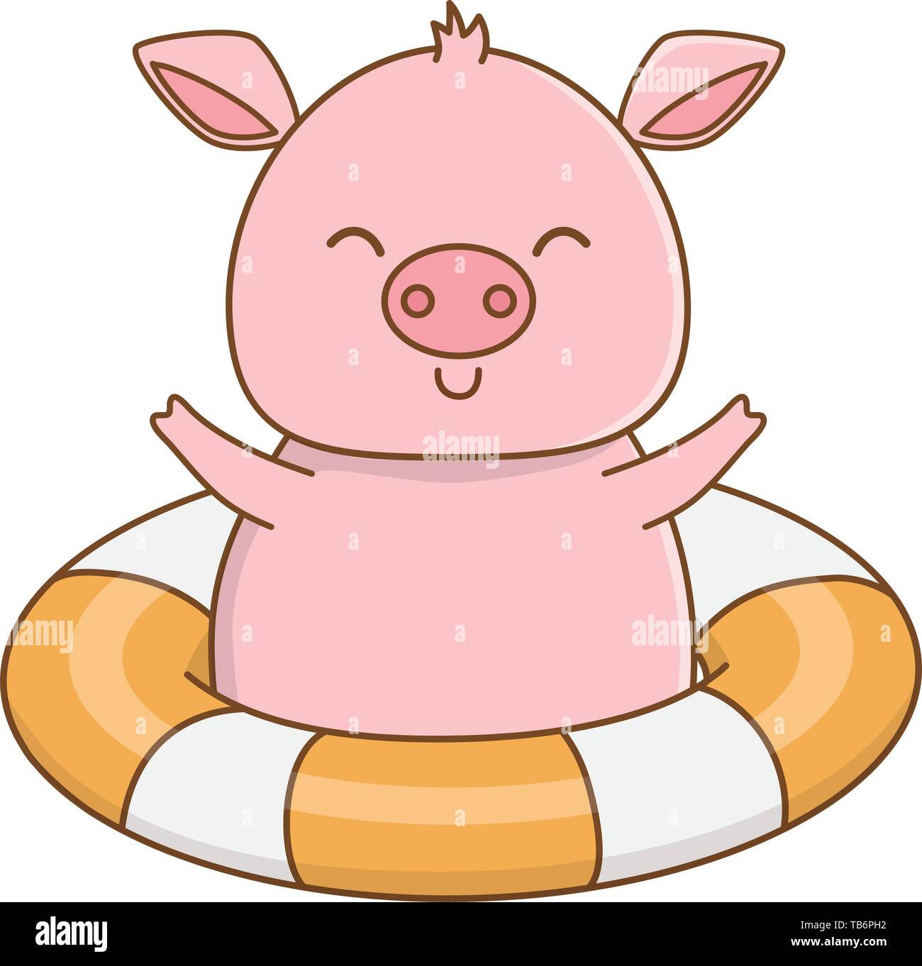 cute animal pig enjoying vacations and summer time, travel and relax ...