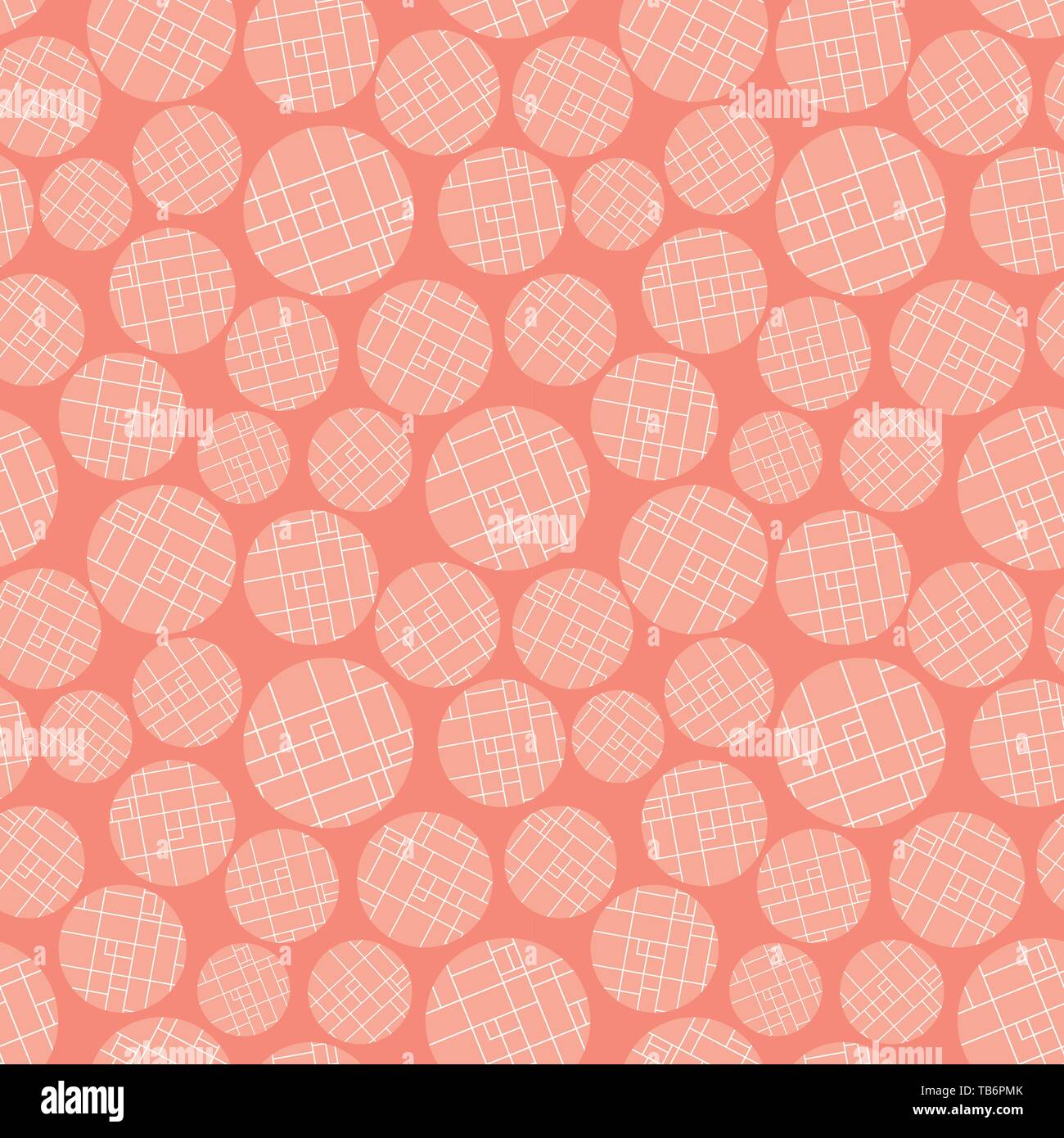 Modern peach and white colored grid textured circles on warm pink ...