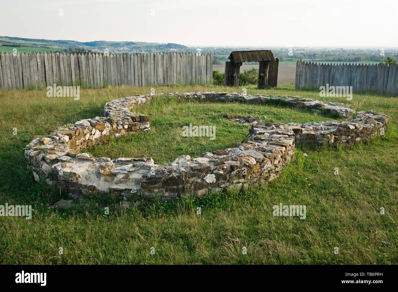 Ancient foundations of the house or church, ruined city surrounded with ...