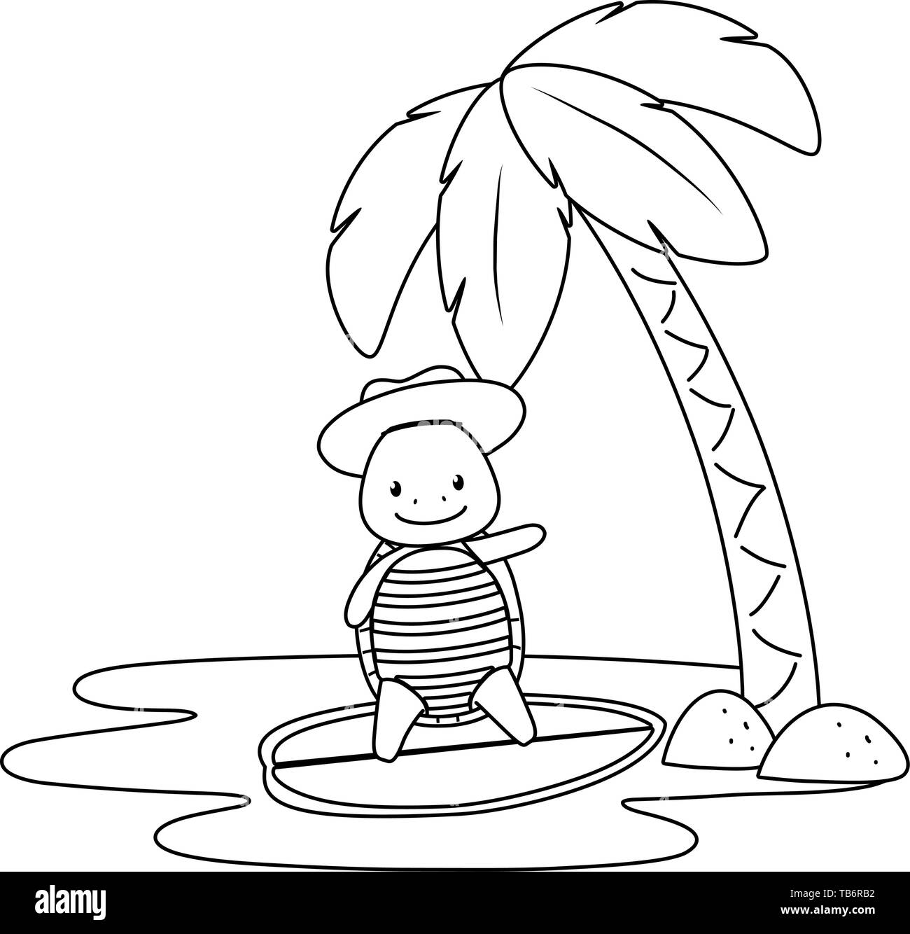 cute animal turtle enjoying summer time vacations holidays cartoon ...