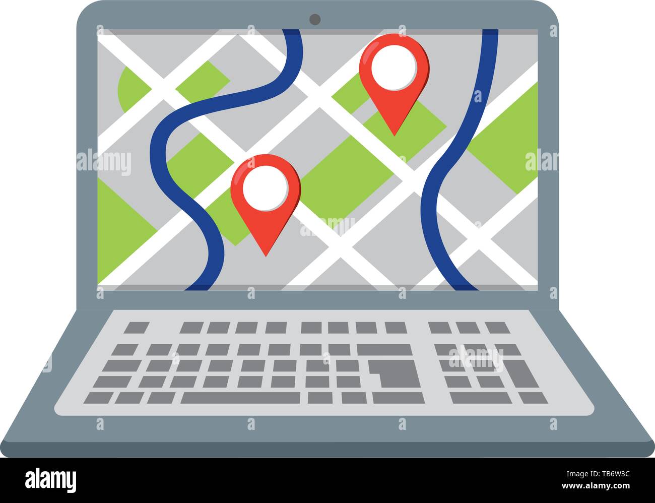 laptop showing map with location pointers vector illustration graphic ...