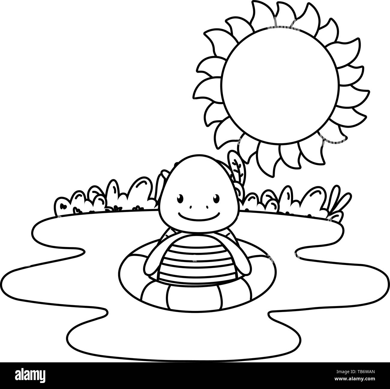 cute animal turtle enjoying summer time vacations holidays cartoon ...