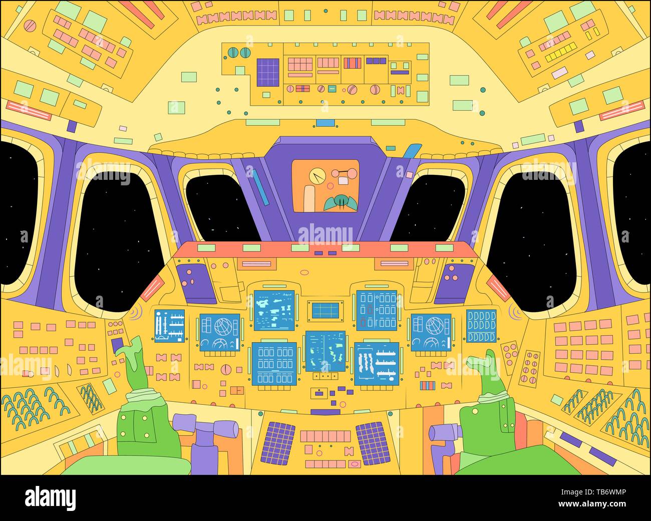 Spaceship cabin from inside, vector illustration Stock Vector Image ...