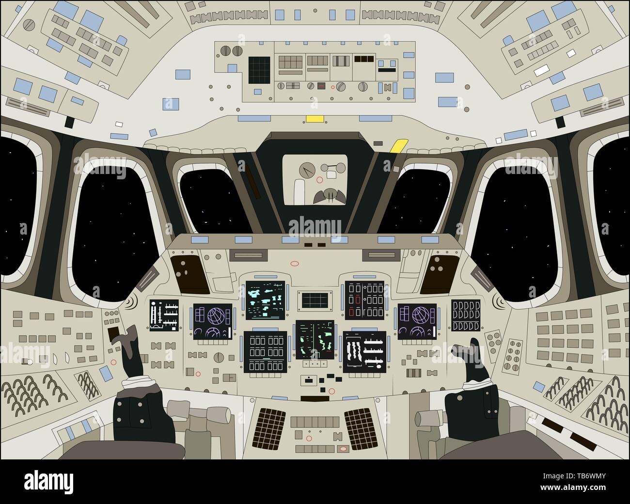 Spaceship cabin from inside, vector illustration Stock Vector Image ...