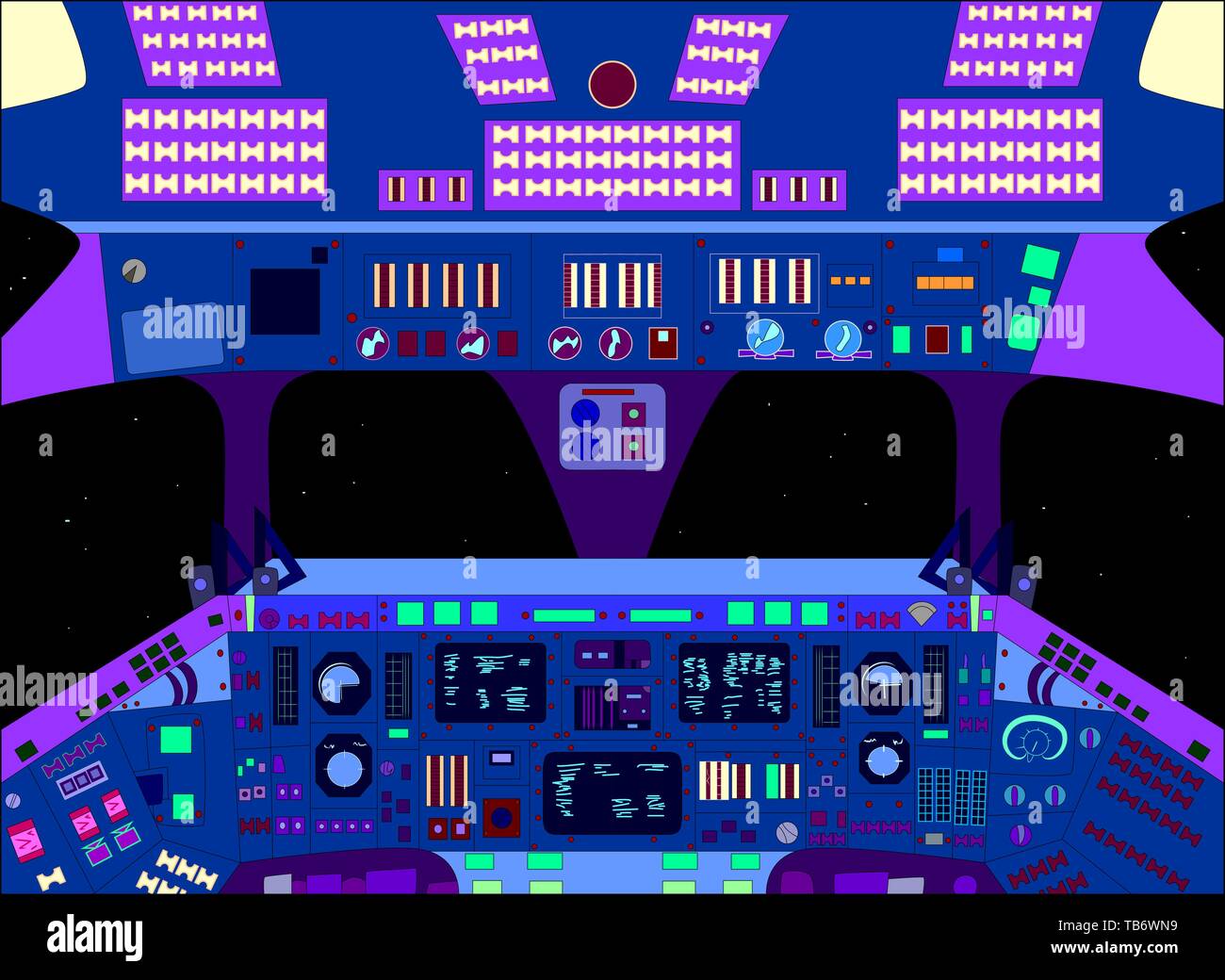Spaceship cabin from inside, vector illustration Stock Vector Image ...