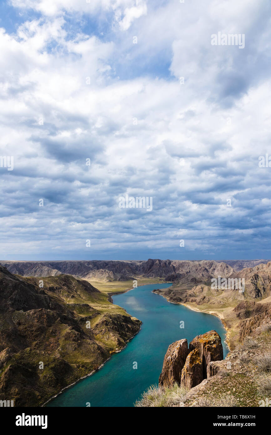 Ili River in spring. Kazakhstan. Almaty Region. The river flows through ...