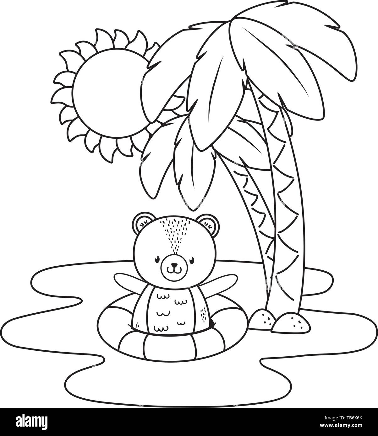 summer vacation relax time cute little happy animal bear swimming at ...