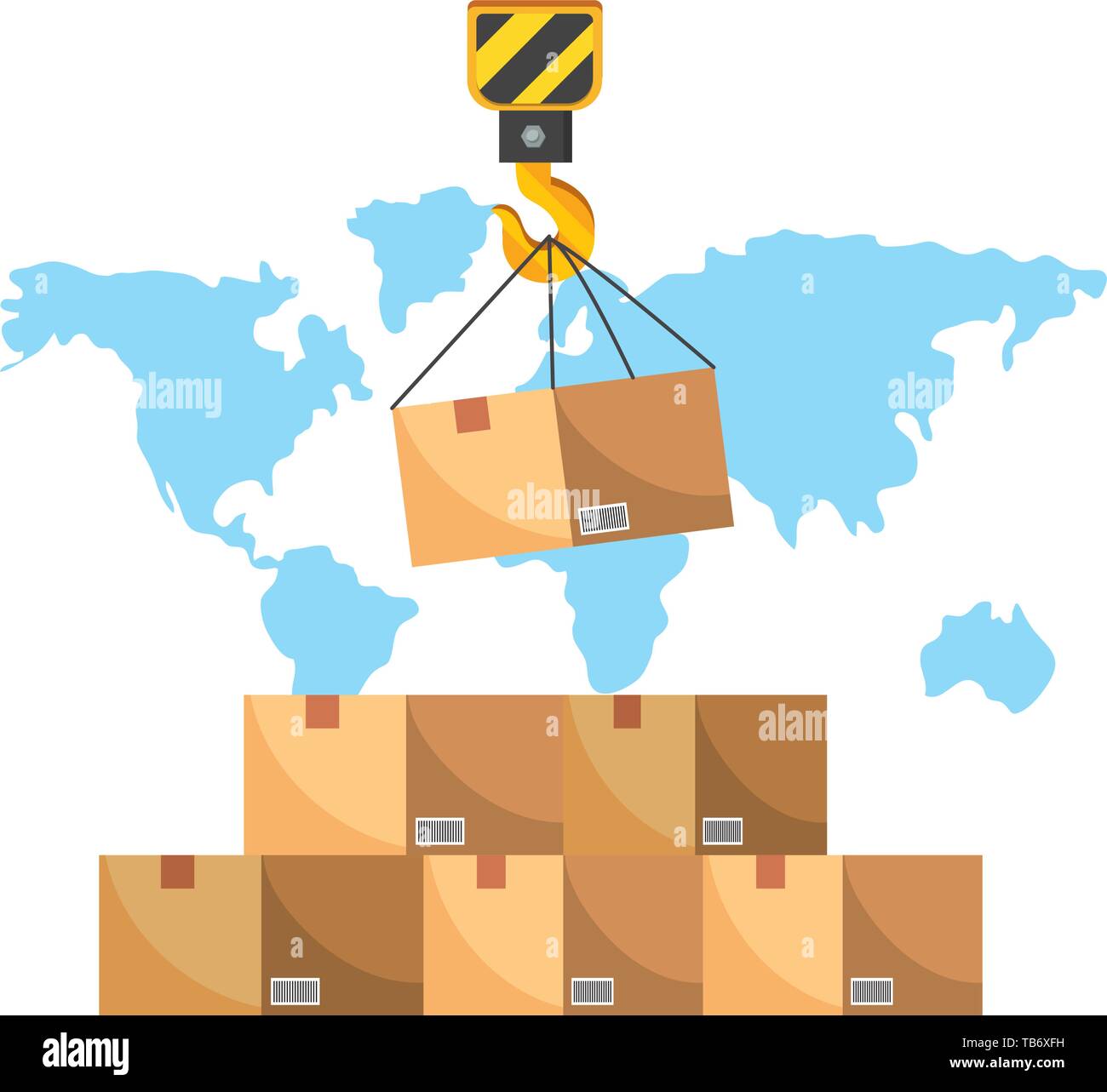 box with crane hook and a map behind vector illustration graphic design ...