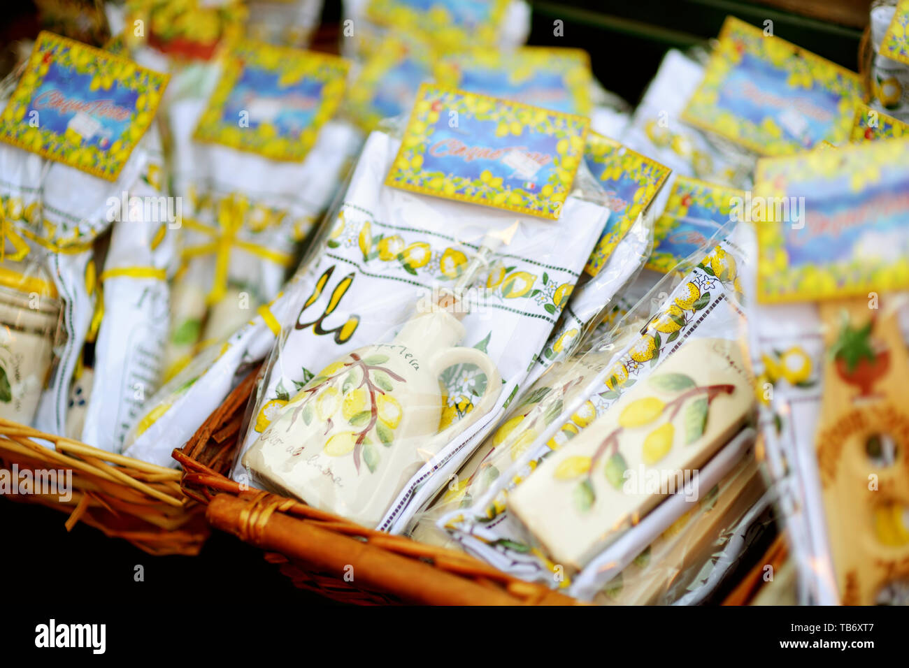 MANAROLA, ITALY - NOVEMBER 18, 2018: Various food, goods and small ...