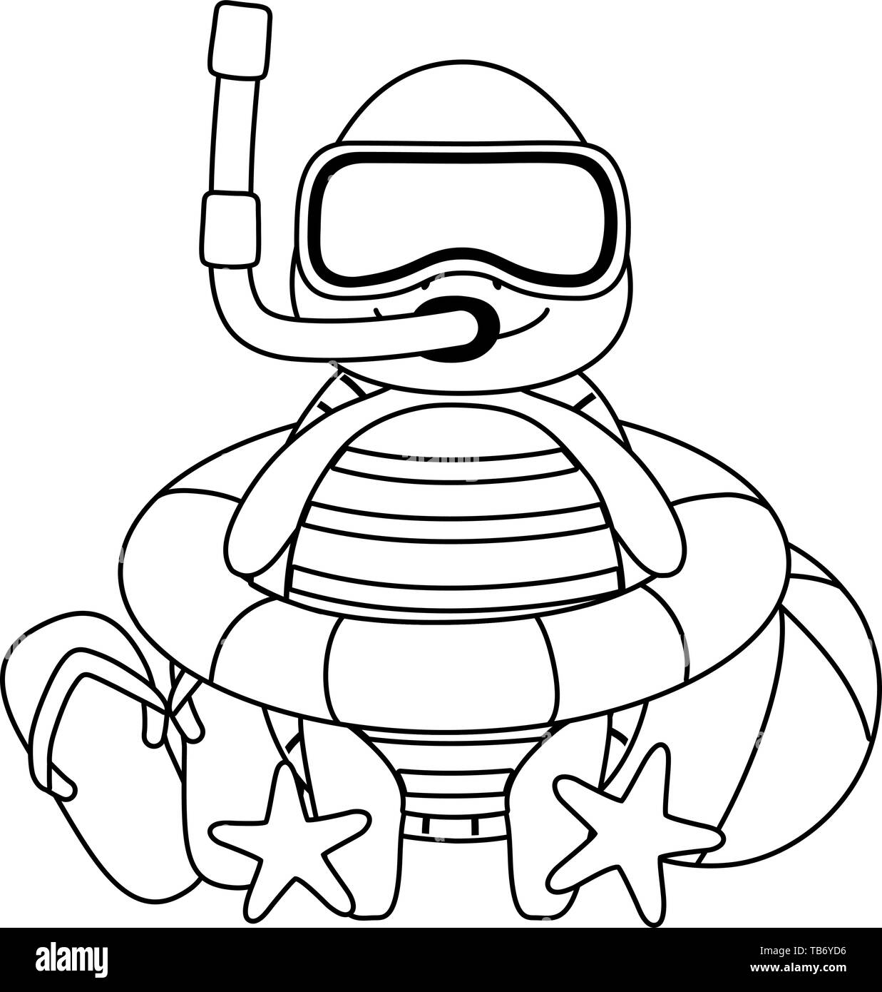 cute animal turtle enjoying summer time vacations holidays cartoon ...