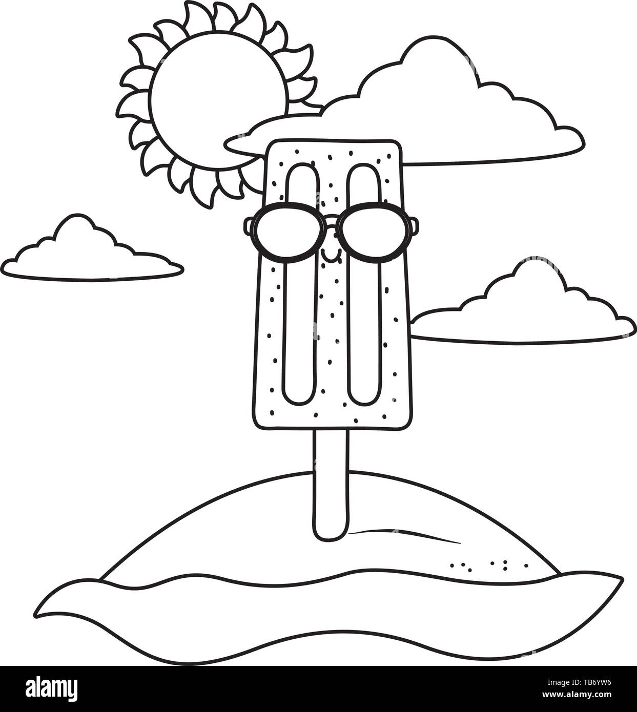 Summer popsicle with sunglasses at beach cute cartoons vector ...