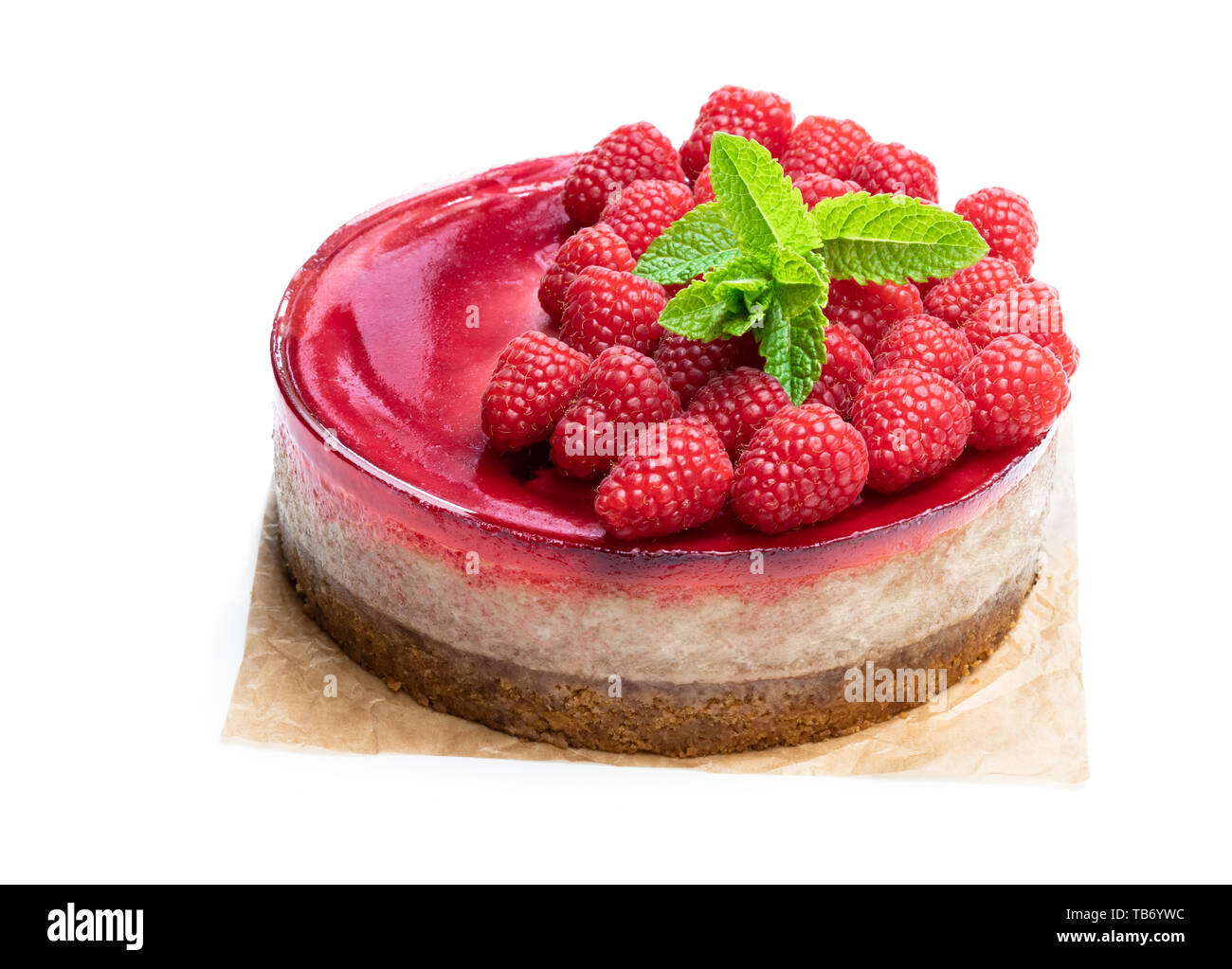 Homemade cheesecake with raspberry jelly isolated on white Stock Photo ...