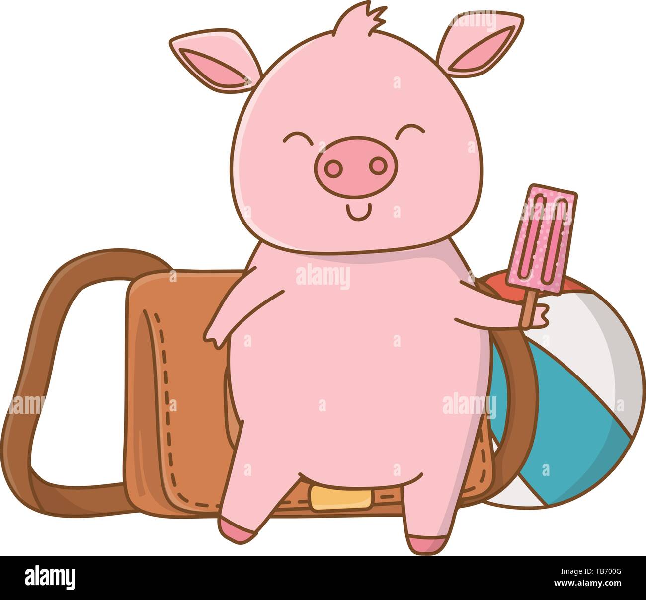 cute animal pig enjoying vacations and summer time, travel and relax ...