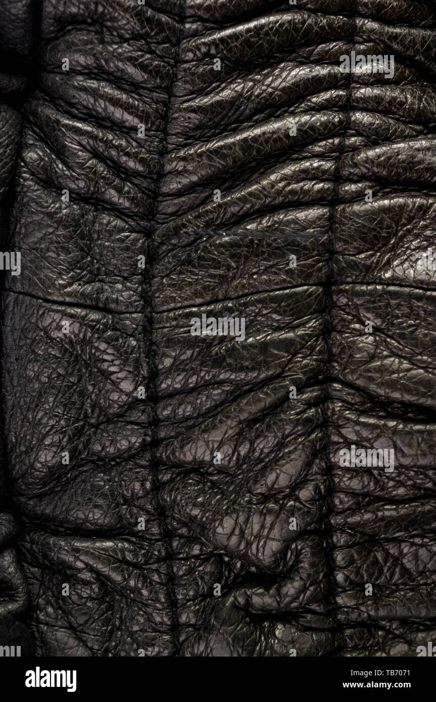 Old vintage genuine soft black leather texture background, top layer ...