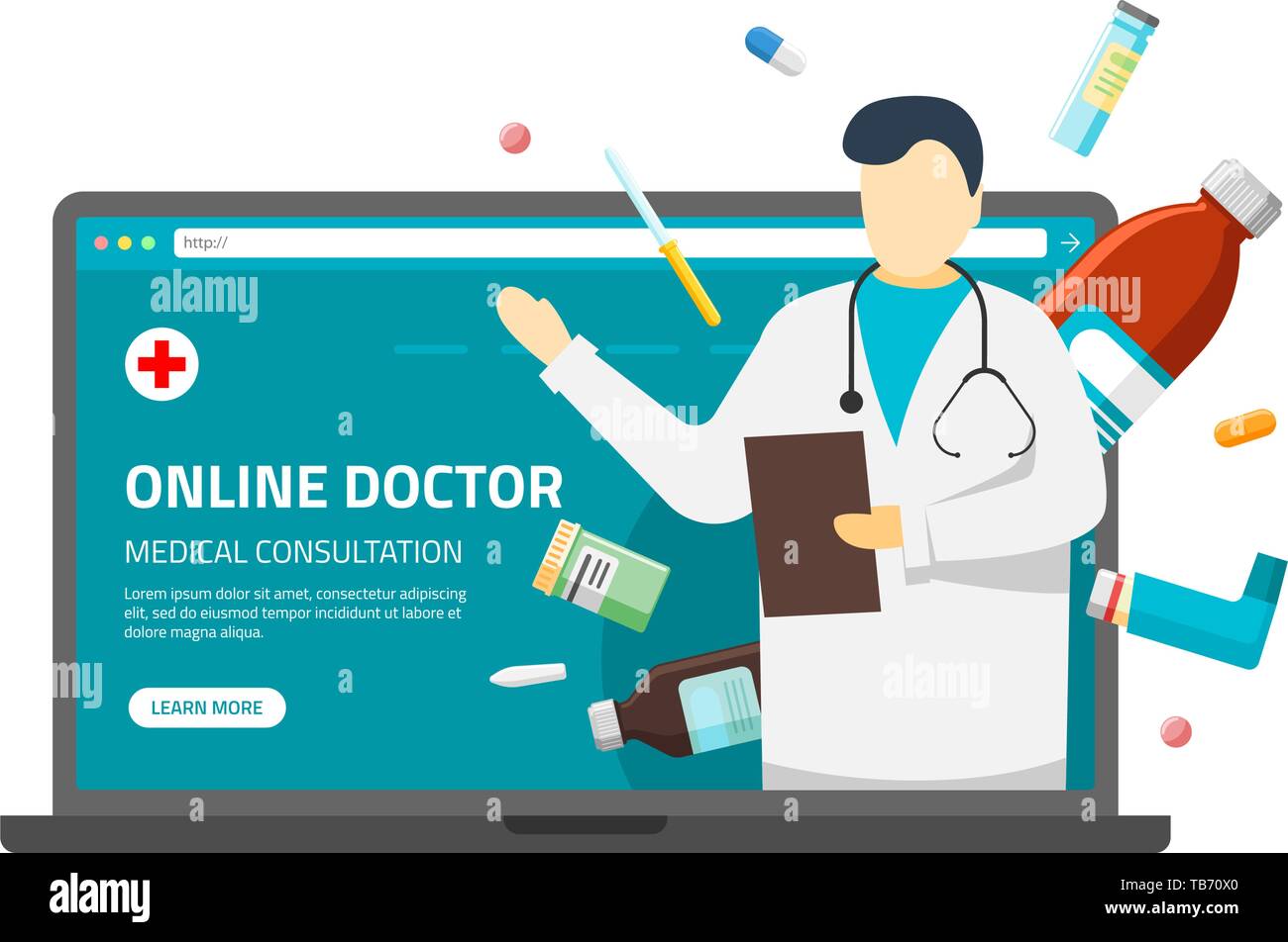 Stethoscope on laptop isolated Stock Vector Images - Alamy