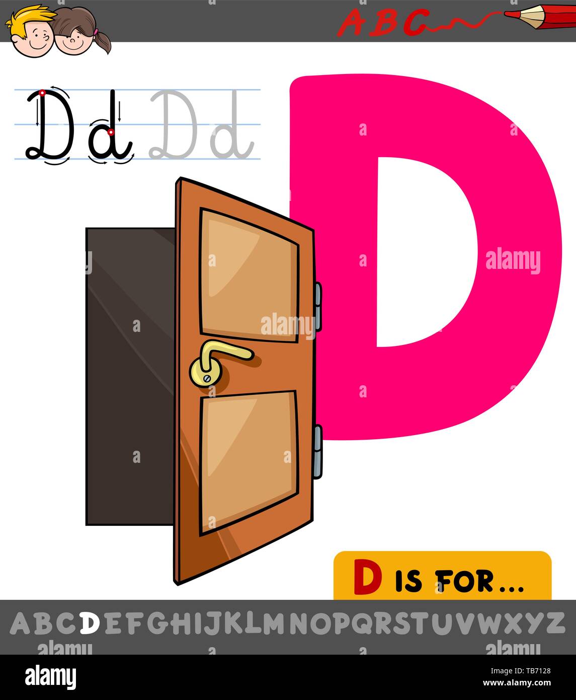 Educational Cartoon Illustration of Letter D from Alphabet with Door ...