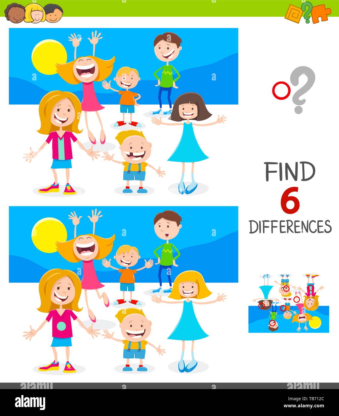 Cartoon Illustration of Finding Six Differences Between Pictures ...