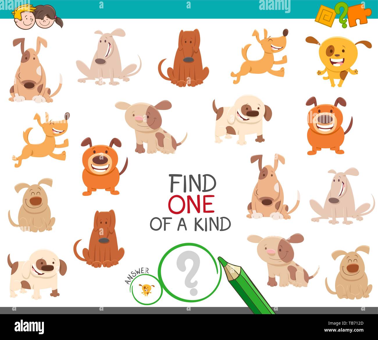 Cartoon Illustration of Find One of a Kind Picture Educational Activity ...