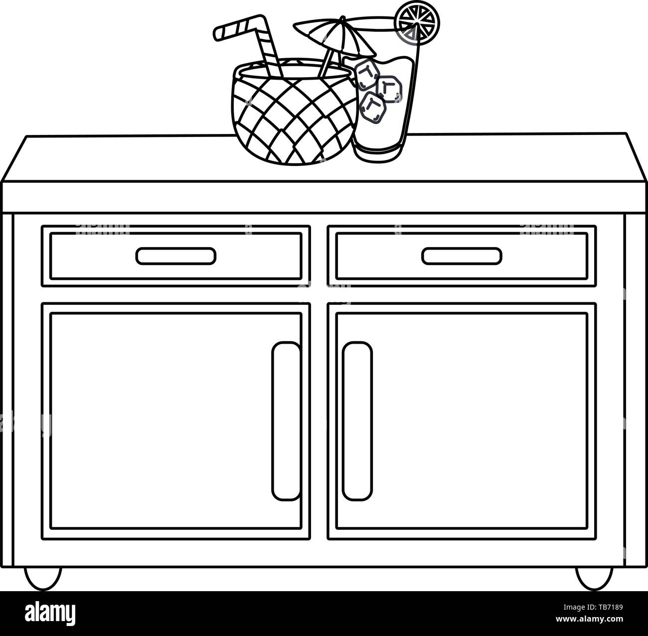 kitchen furniture cartoon with pineapple cocktail cold alcohol ...